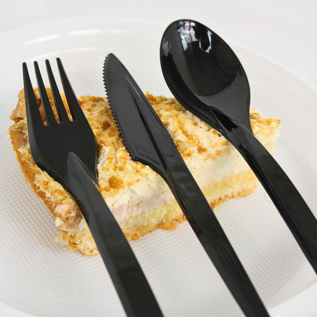 Herbruikbaar bestekset zwart 19 cm - extra sterk – Goedkope Disposable